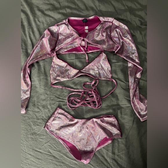 Freedom Rave Wear | Tops | Freedom Rave Wear Pink Velvet Set Ml | Poshmark